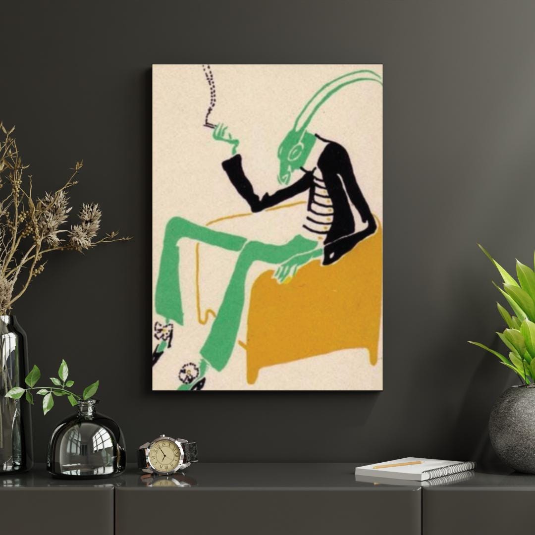 Cricket in Armchair Giclée Art Print, Anthropomorphic Insect ...