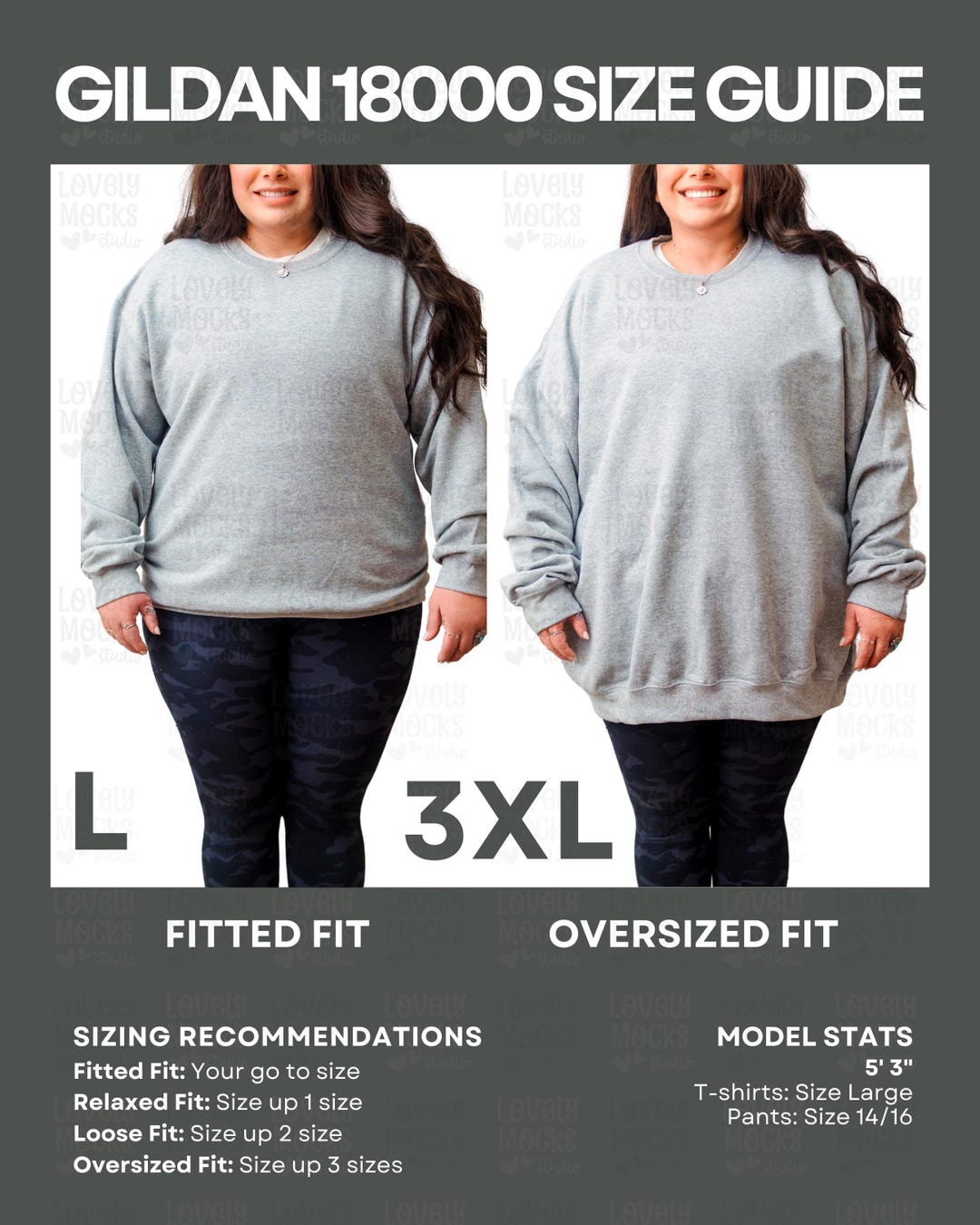 Gildan 18000 Curvy Plus Size Model Size Guide | G180 Diverse Mockup ...