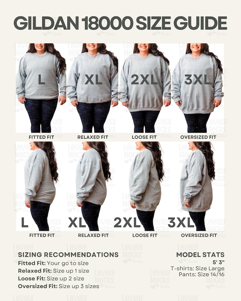 Gildan 18000 Curvy Plus Size Model Size Guide | G180 Diverse Mockup ...