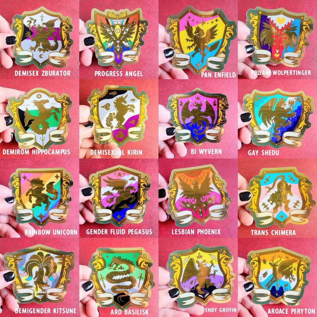 Pride Heraldry | Pride Flag Mythical Creature Gold Vinyl Sticker - Etsy