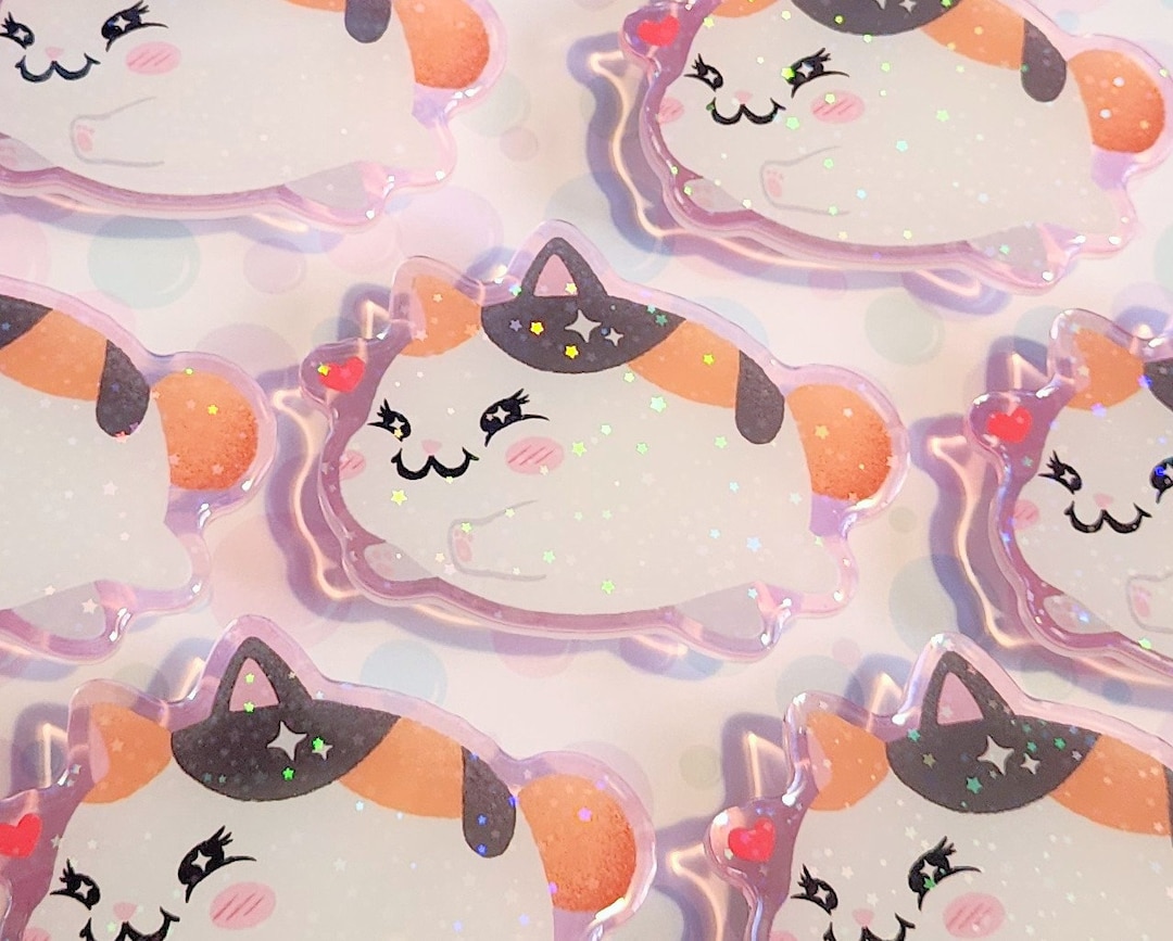 Fat Cat Phone Grip | Epoxy FF Calico Holographic Phone Grip Stand - Etsy