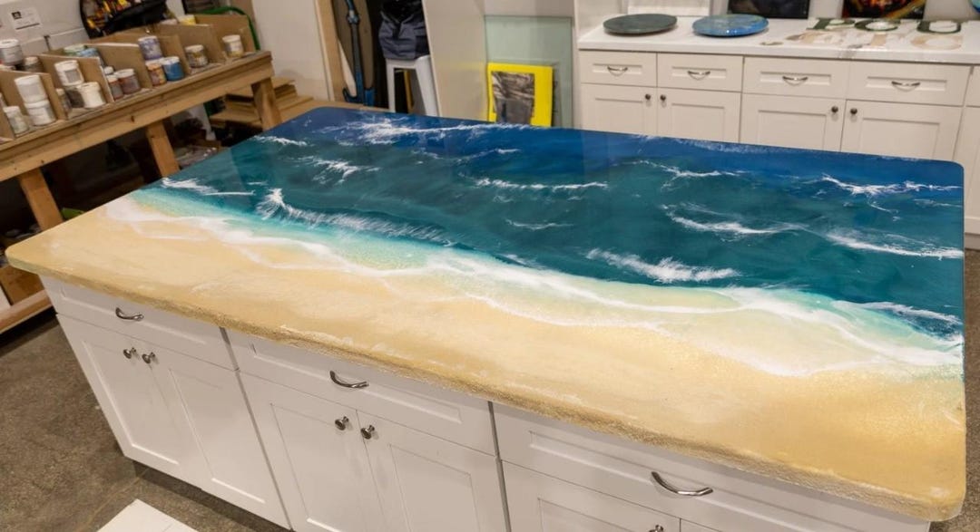 Resin Wave Counter Top, Live Edge Kitchen Table Top With Ocean Waves ...