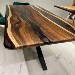 Black Semi Clear Epoxy Table, Coffee Table, Wooden Dining Table, Semi ...