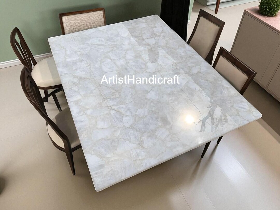 White Quartz Table Tops, Stone Kitchen Countertop Slab for Home, Agate ...
