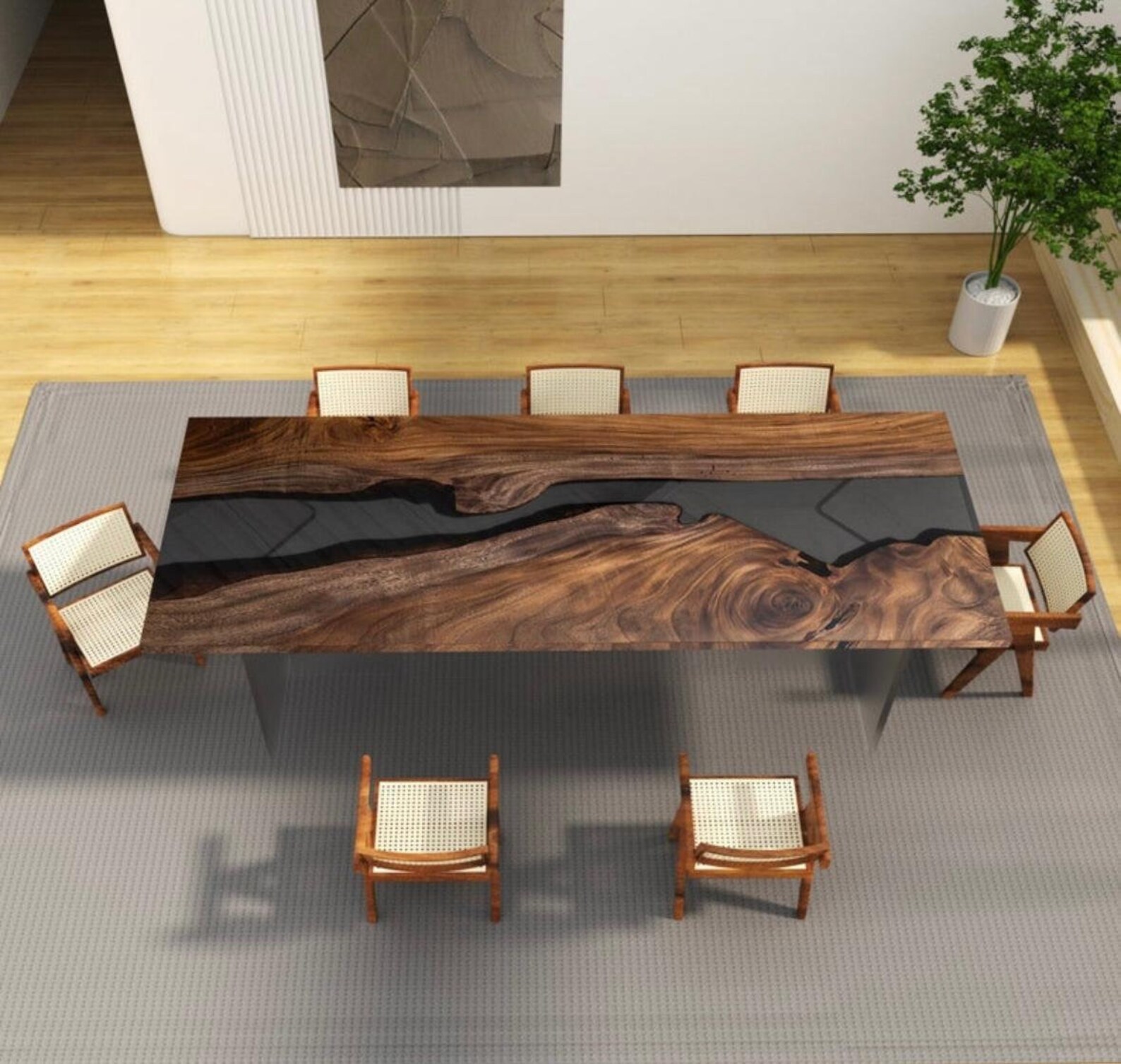 Custom Resin Epoxy Black Wood Table Top Dining And Coffee Modern River