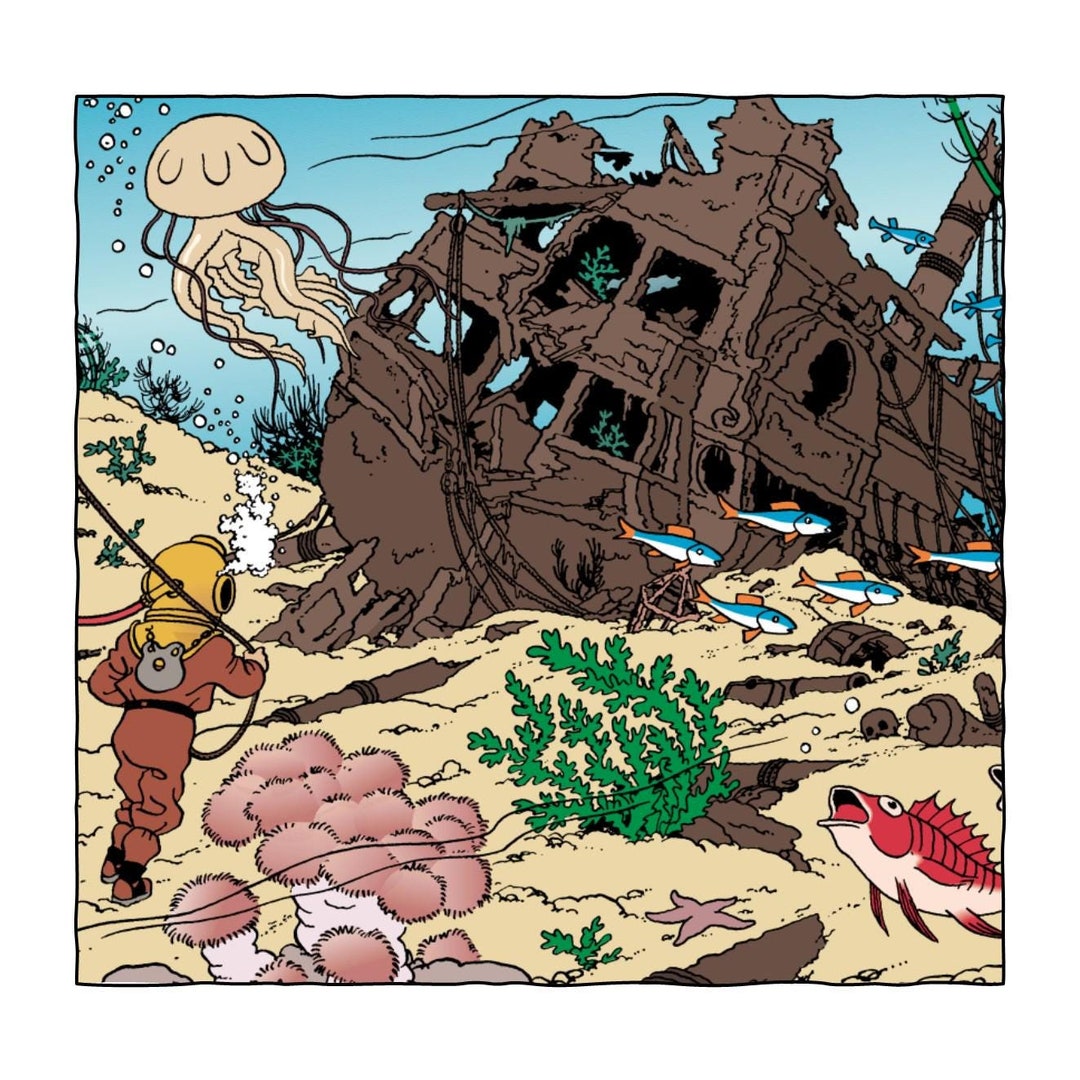 TINTIN Lithography Print Red Rackham's Treasure the Adventures of ...