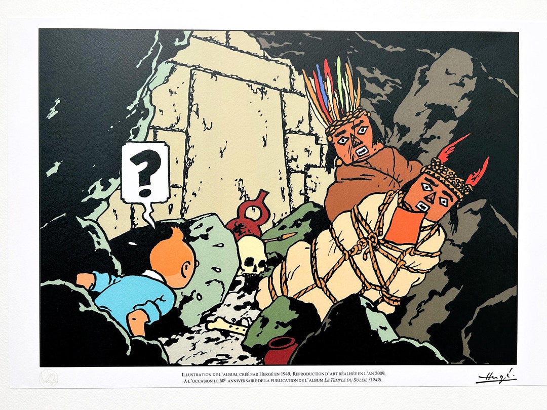 Tintin - Lithography Tintin, Snowy En Haddock and the Temple of the Sun ...