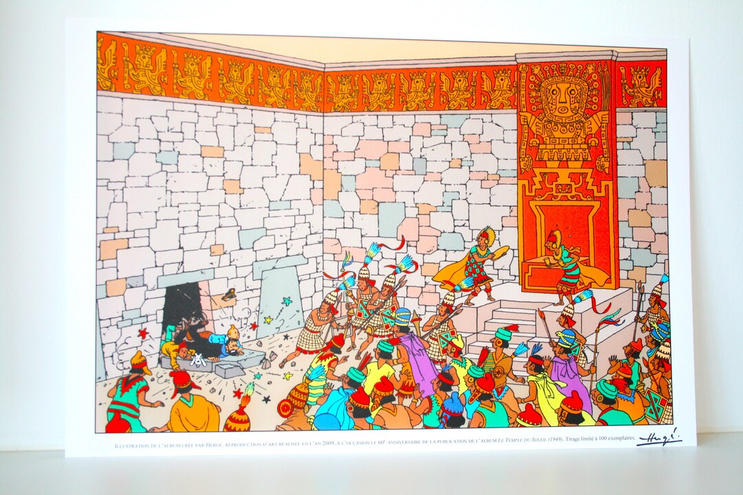 Tintin Lithograph Tintin and the Temple of the Sun 33 X 49cm Special ...