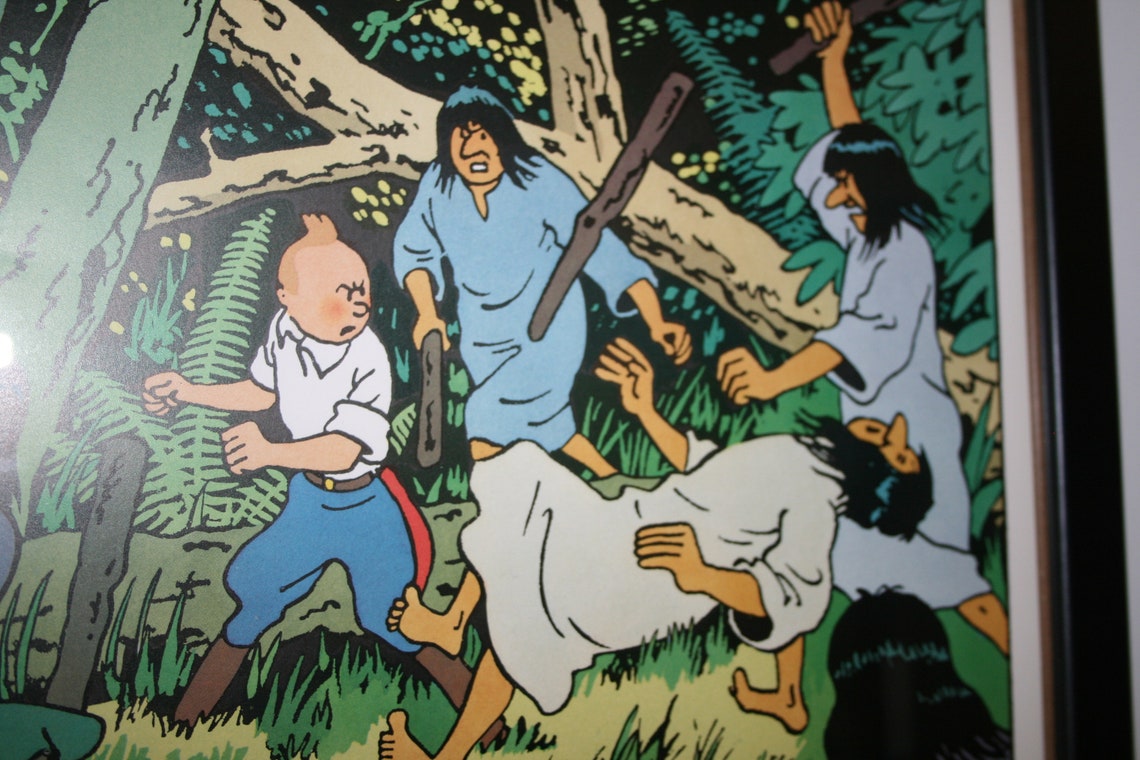 Poster "tintin, Snowy and the Fight" (original/authentic - 1986 ...