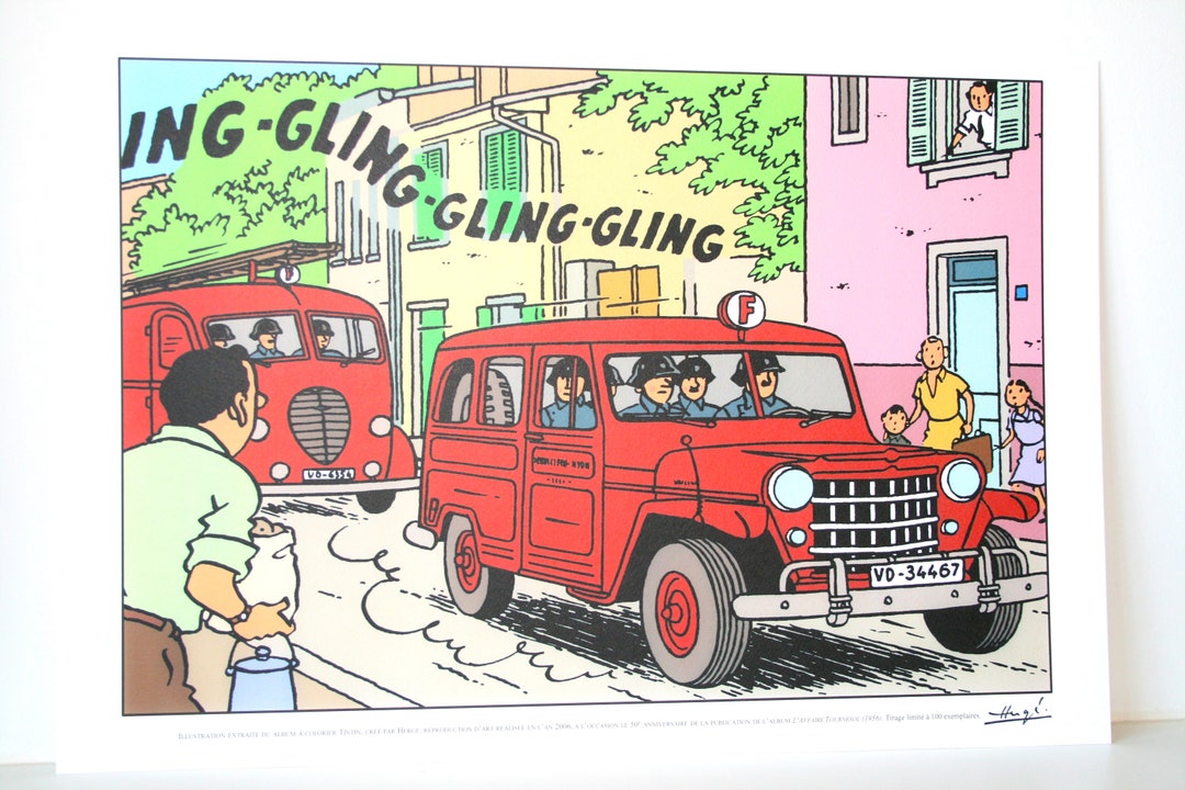 Tintin - Lithography Tintin the Calculus Affaire (old Red Fire Truck ...