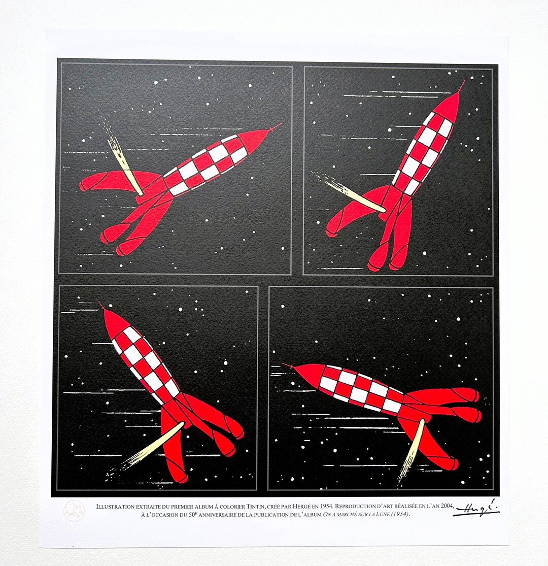 Tintin Lithography Explorers on the Moon / Rocket Tintin Print ...
