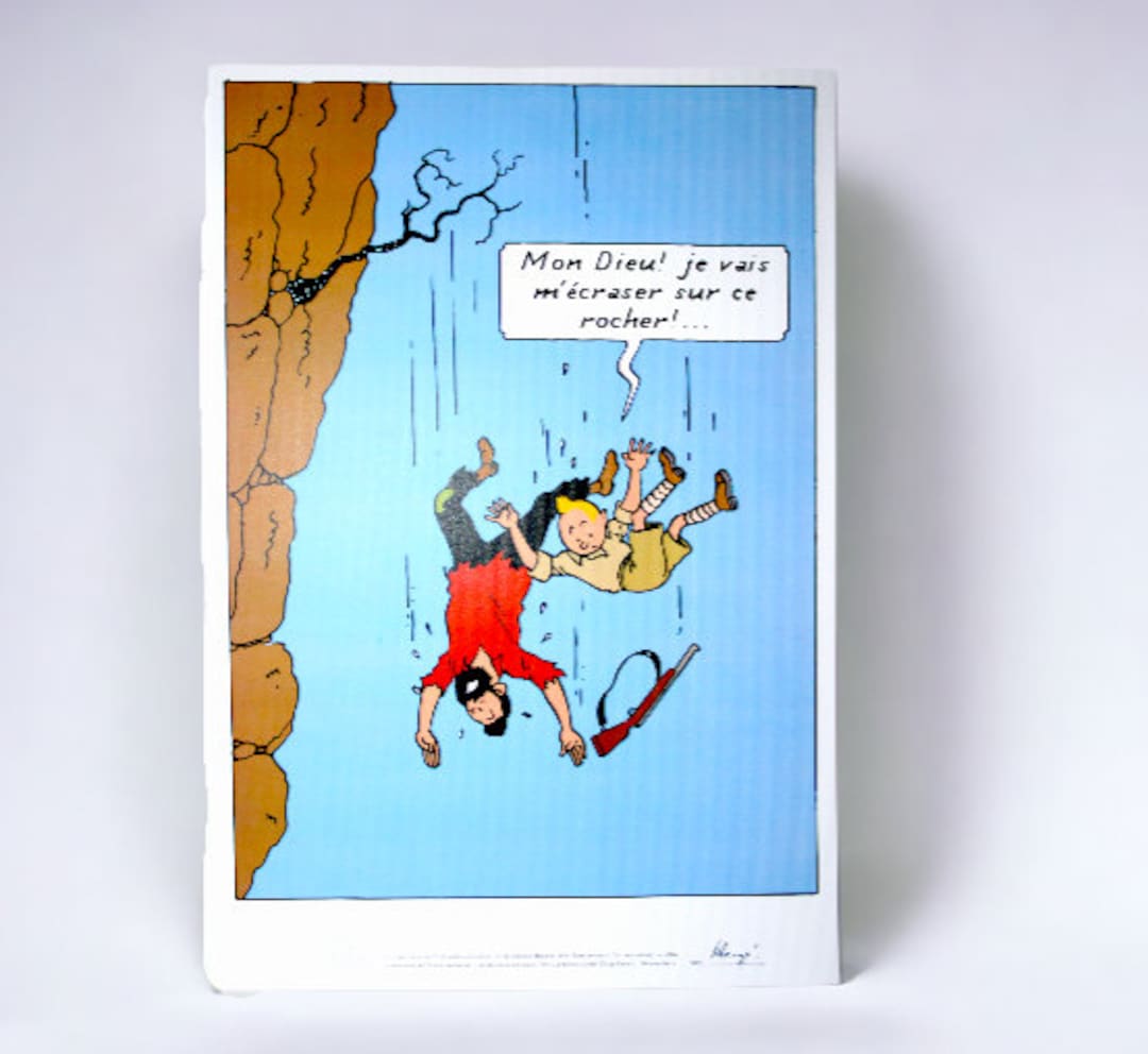 Tintin Lithography Tintin in Africa falling Tintin / Seriegraphy Print ...