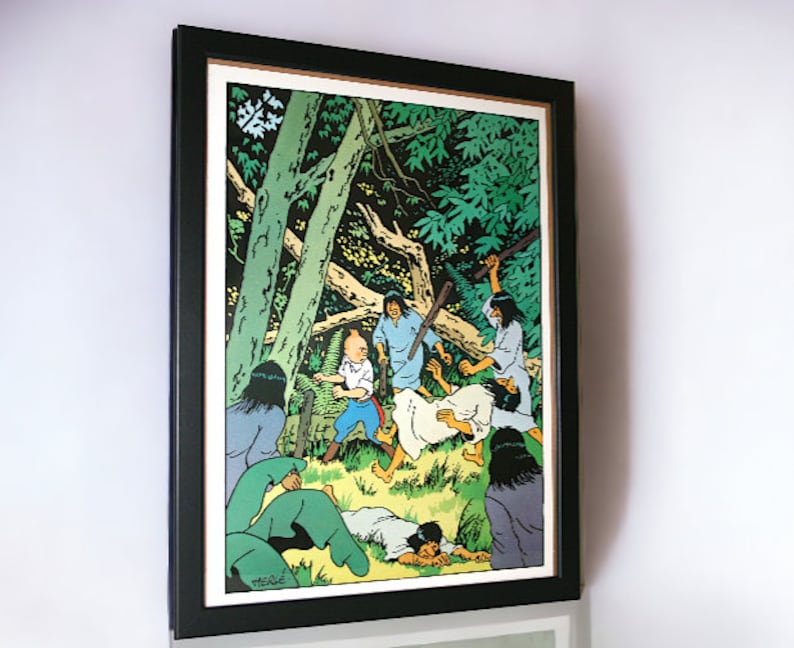 Poster "tintin, Snowy and the Fight" (original/authentic - 1986 ...