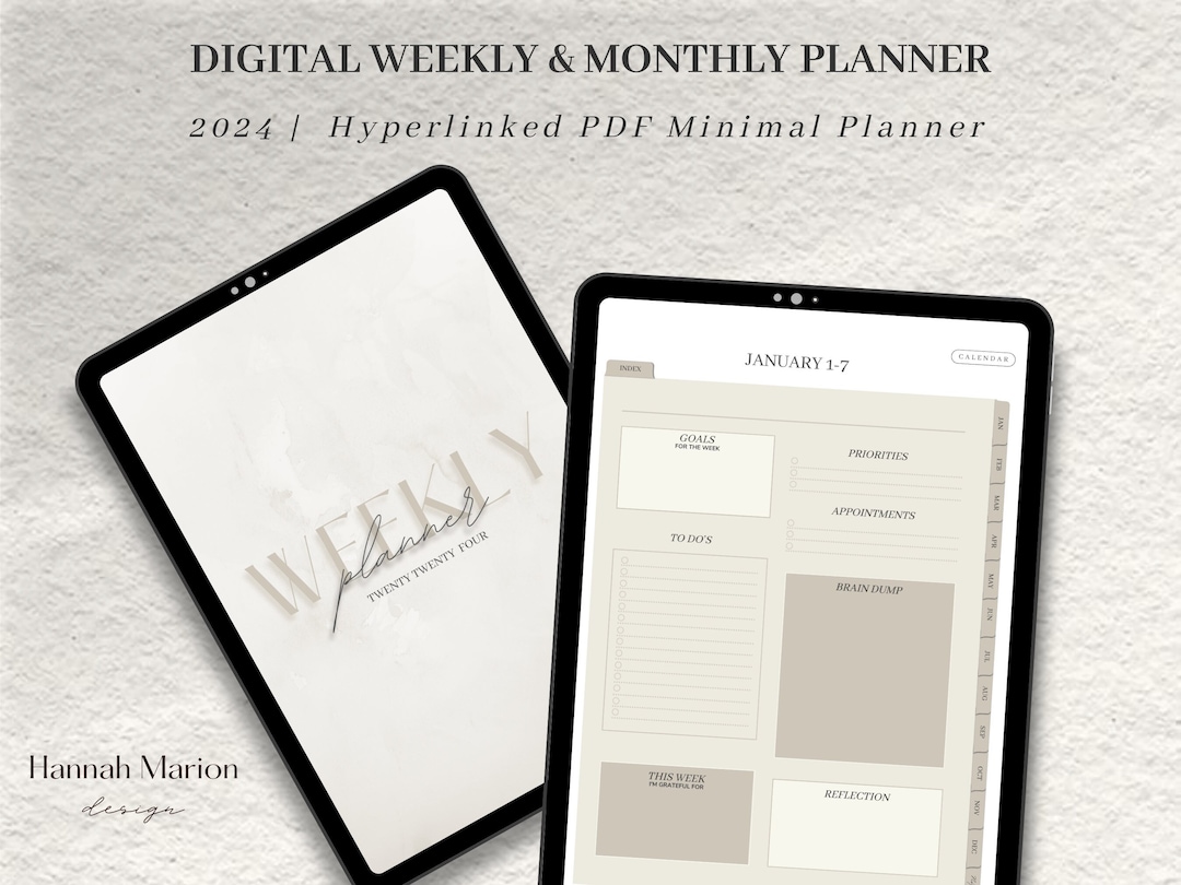 Digital Weekly and Monthly Planner 2024 |digital iPad Planner | Simple ...