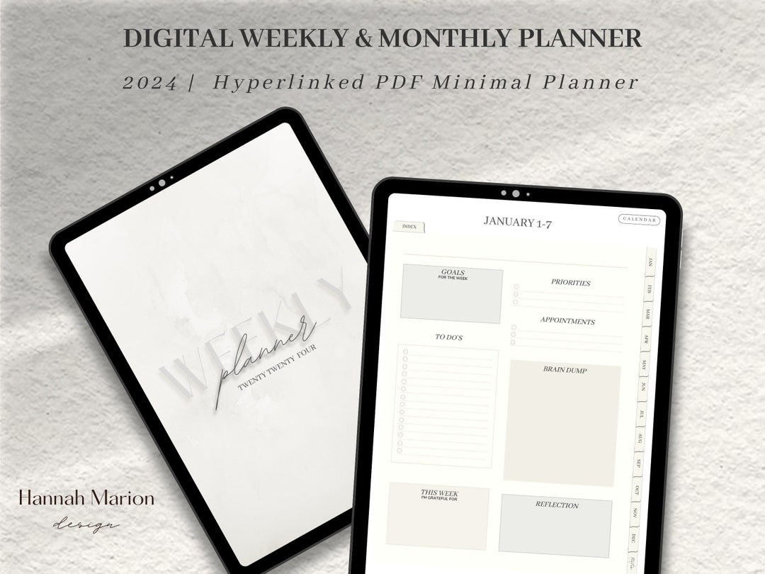 Digital Weekly and Monthly Planner 2024 digital iPad Planner Simple ...