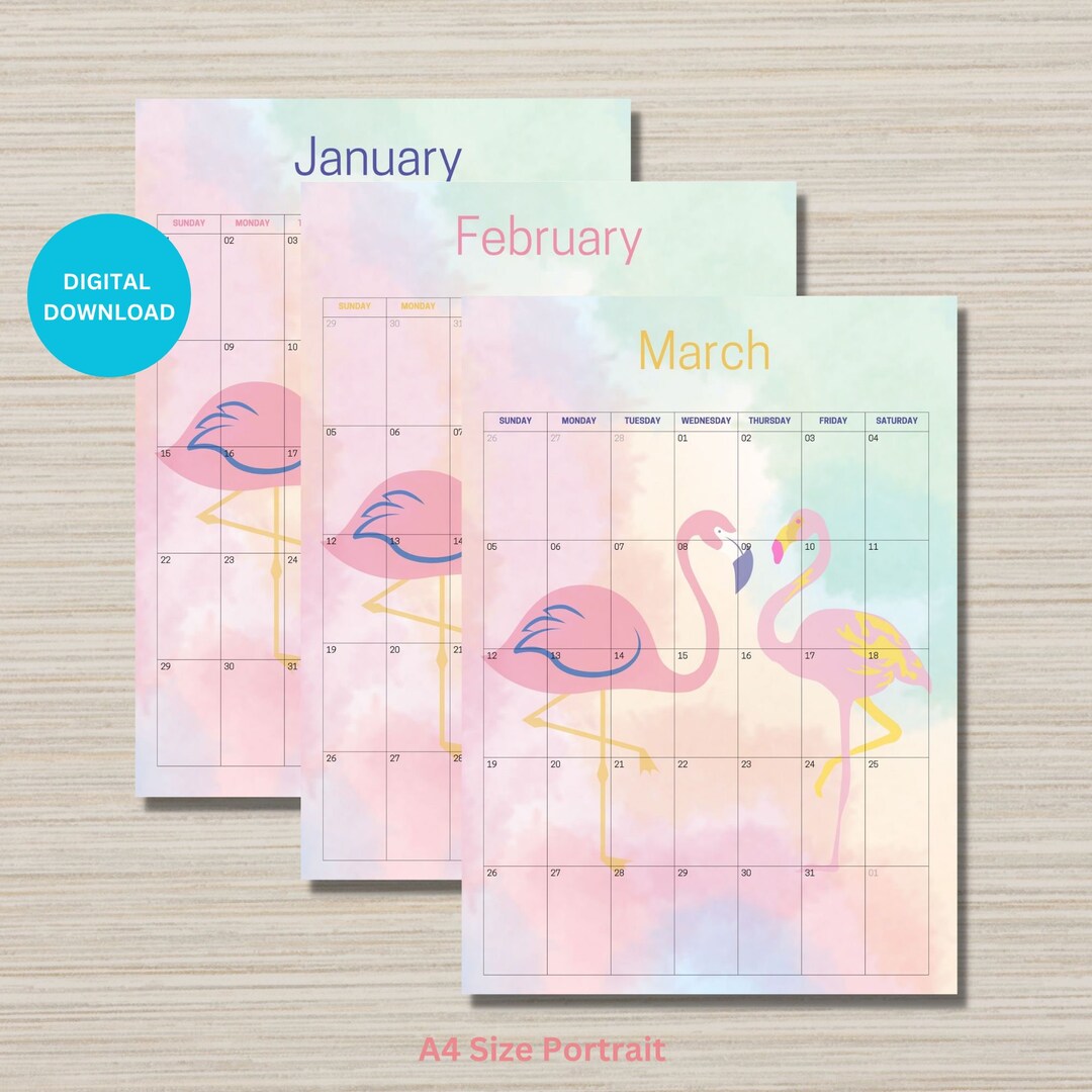 Elegant Flamingo Style 2023 Printable Monthly Calendar/ - Etsy