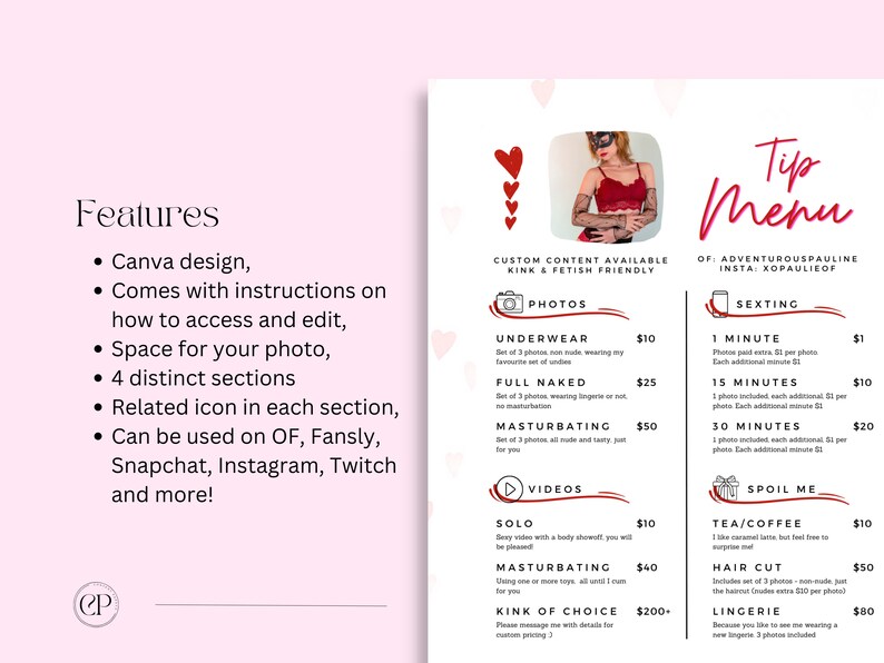 Editable Onlyfans Tip Menu | Only Fans Menu, Creator Menu Template, OF ...