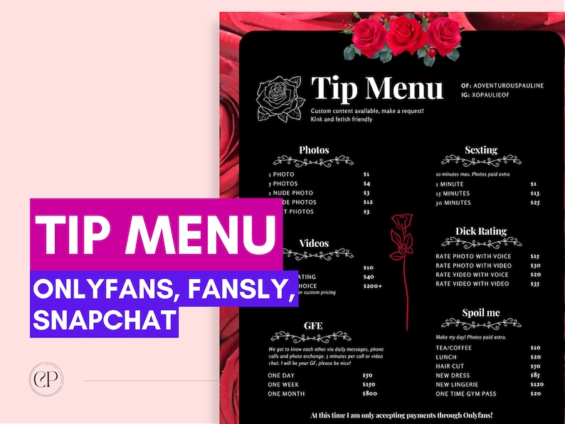 Onlyfans Sexy Tip Menu Only Fans Price List, Creator Menu Template, OF ...