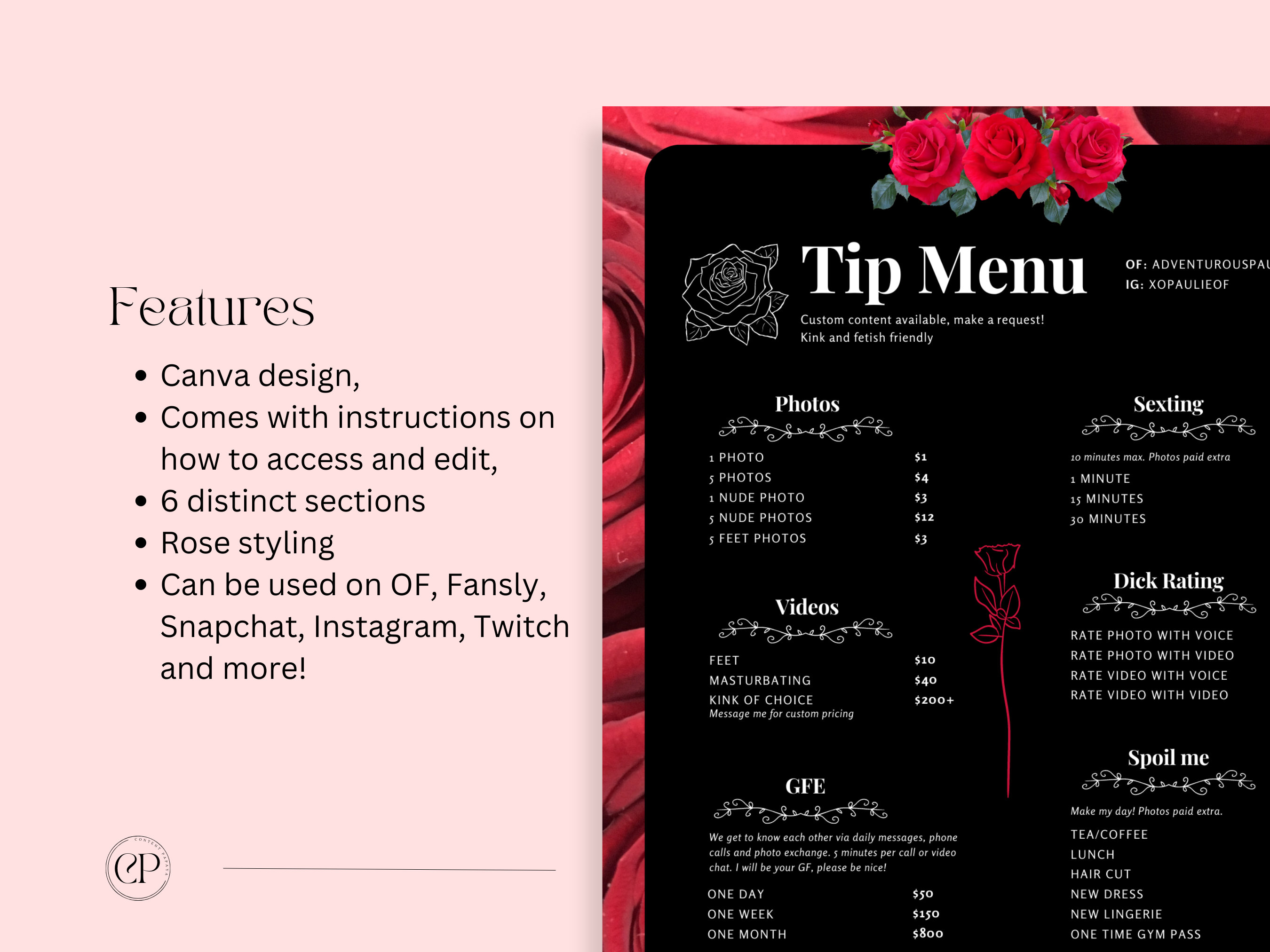 Onlyfans Sexy Tip Menu Only Fans Price List, Creator Menu Template, OF ...