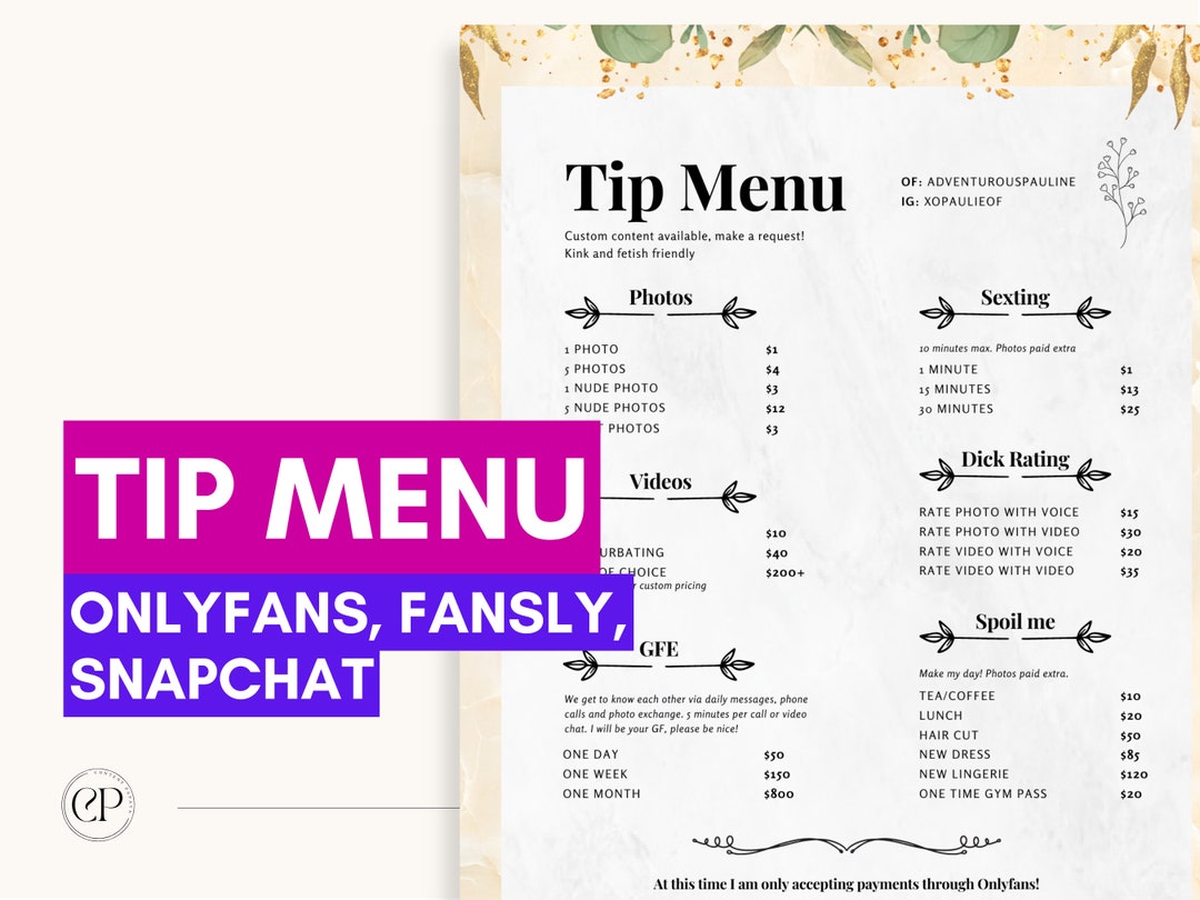 Onlyfans Price List | Only Fans Tip Menu, Creator Menu Template, OF ...