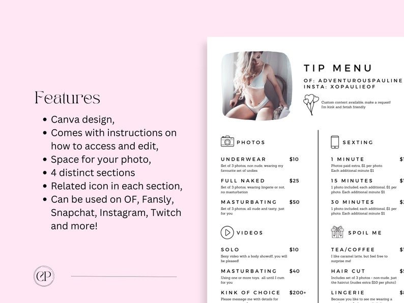 Tip Menu Onlyfans | Only Fans Menu, Creator Menu Template, OF Editable ...