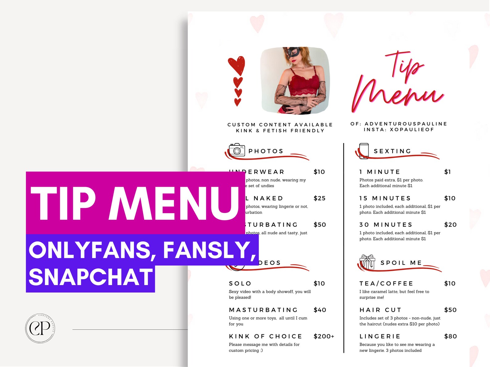 Editable Onlyfans Tip Menu | Only Fans Menu, Creator Menu Template, OF ...