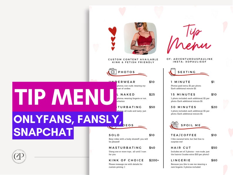 Editable Onlyfans Tip Menu | Only Fans Menu, Creator Menu Template, OF ...