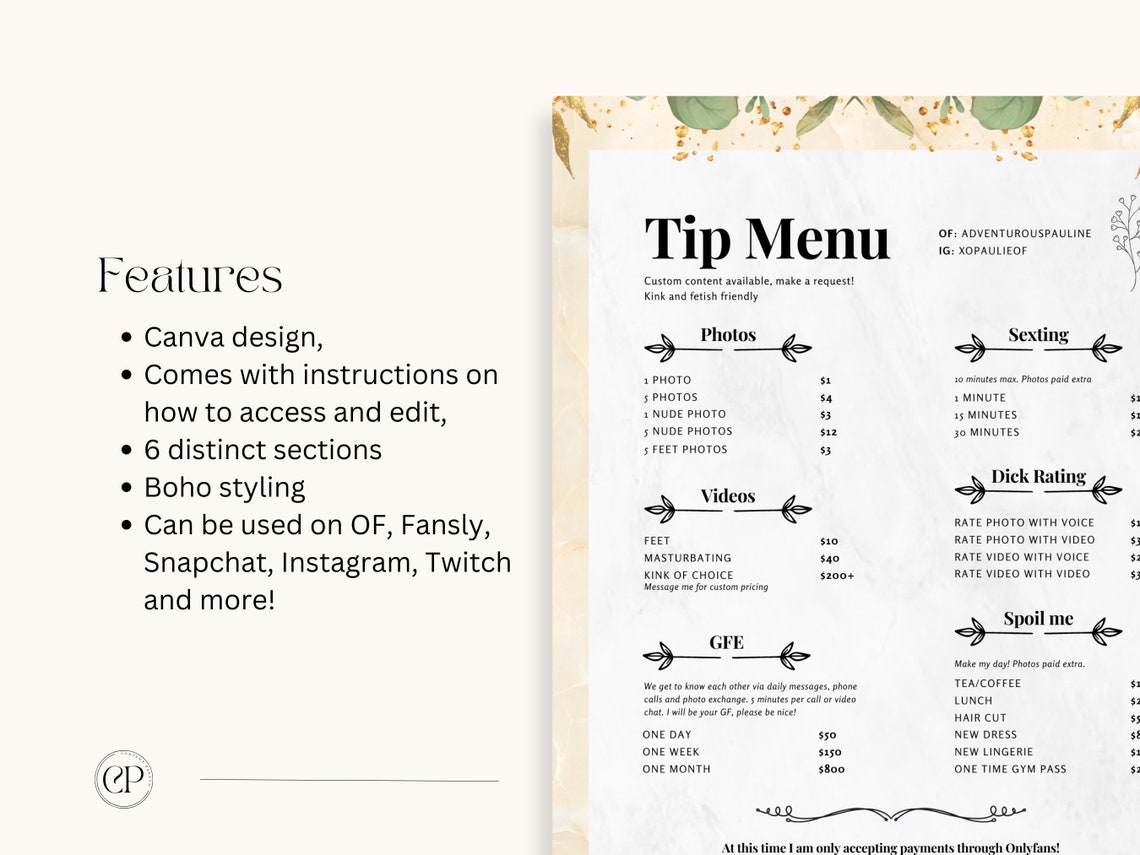 Onlyfans Price List | Only Fans Tip Menu, Creator Menu Template, OF ...