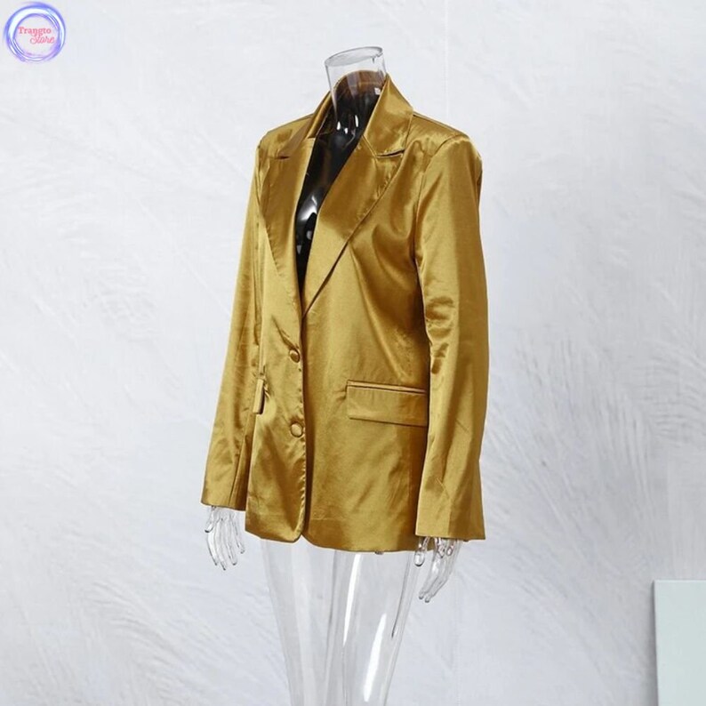 Autumn Gold Color Blazer Jacket for Women Yellow Fashion Loose V Neck ...
