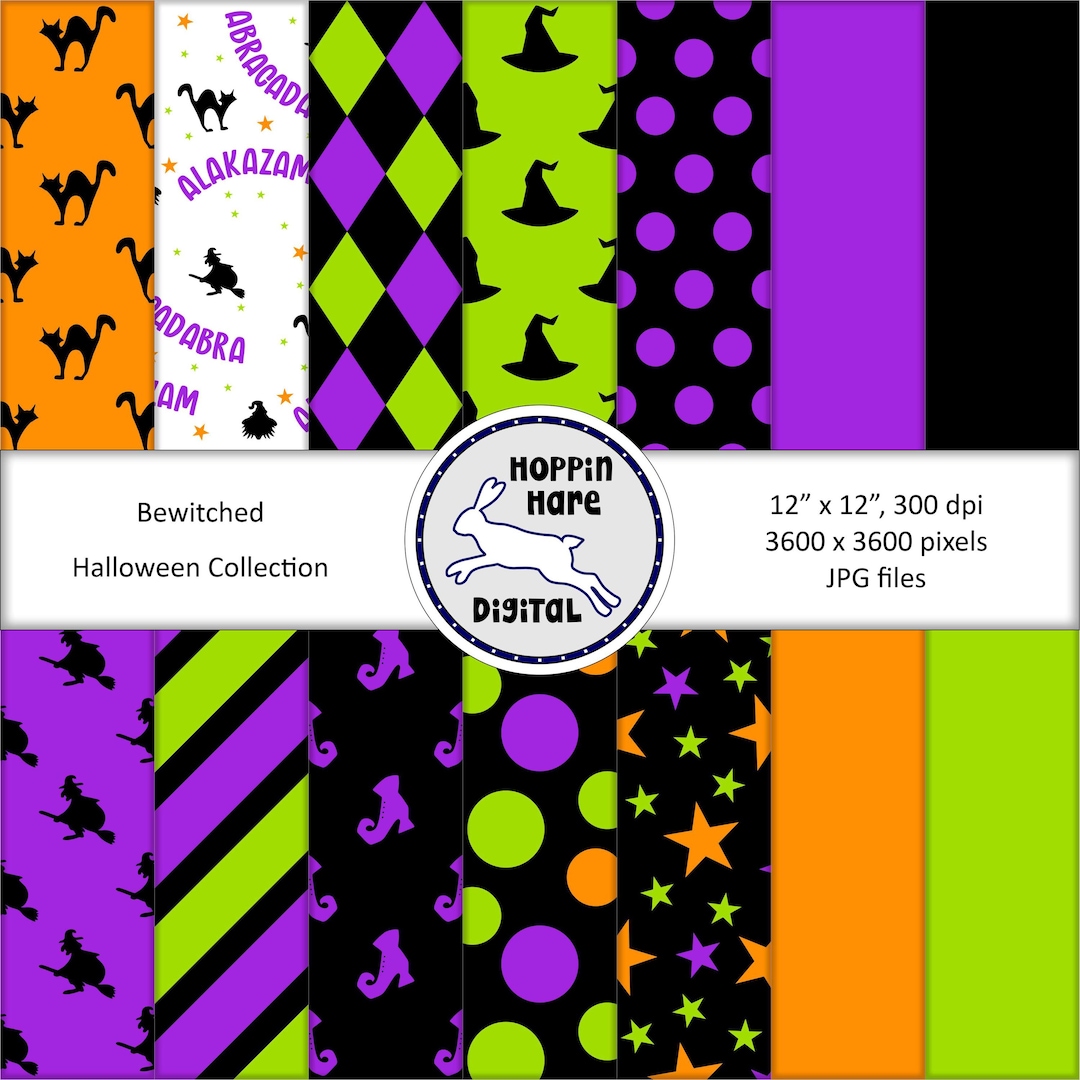 Halloween Digital Paper Pack - Scrapbooking Papers - Seamless - Witch ...