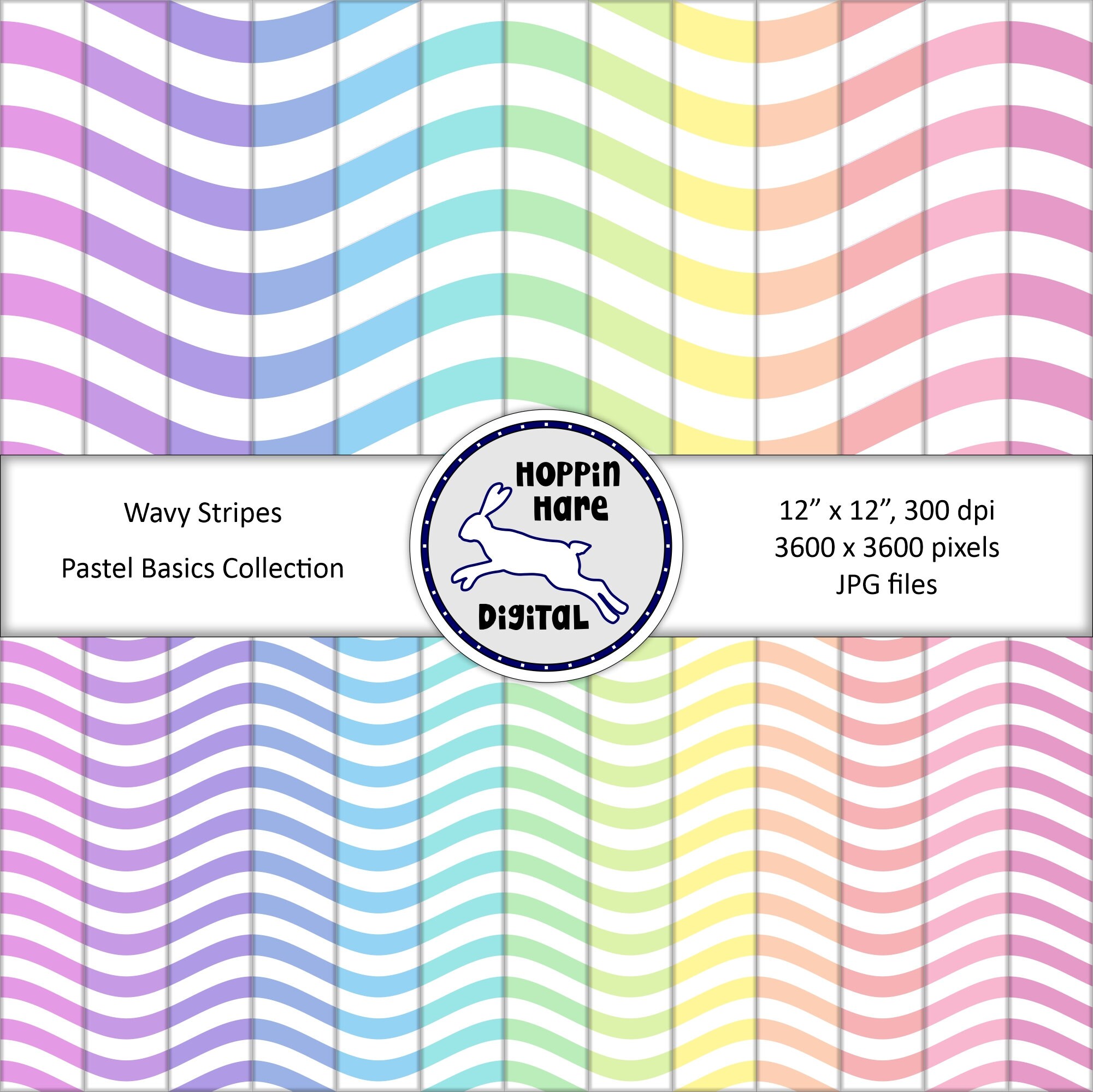 Digital Paper Pack Wavy Stripes Seamless Pattern Papers Pastel Colors ...