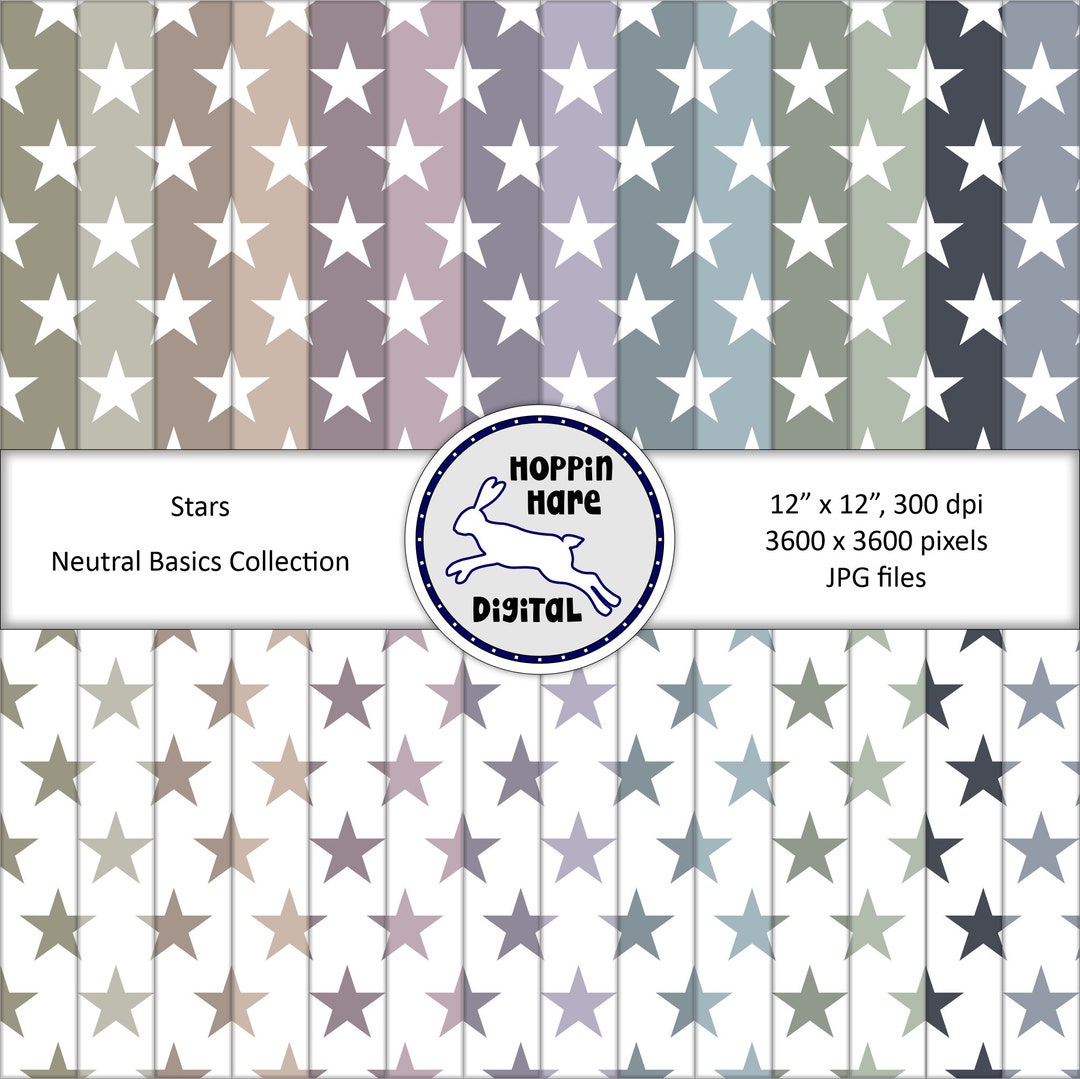 Star Digital Paper Pack - Stars - Seamless Pattern Papers - Neutral ...