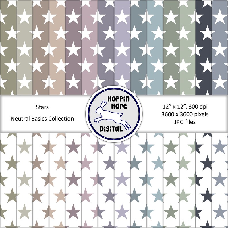 Star Digital Paper Pack - Stars - Seamless Pattern Papers - Neutral ...
