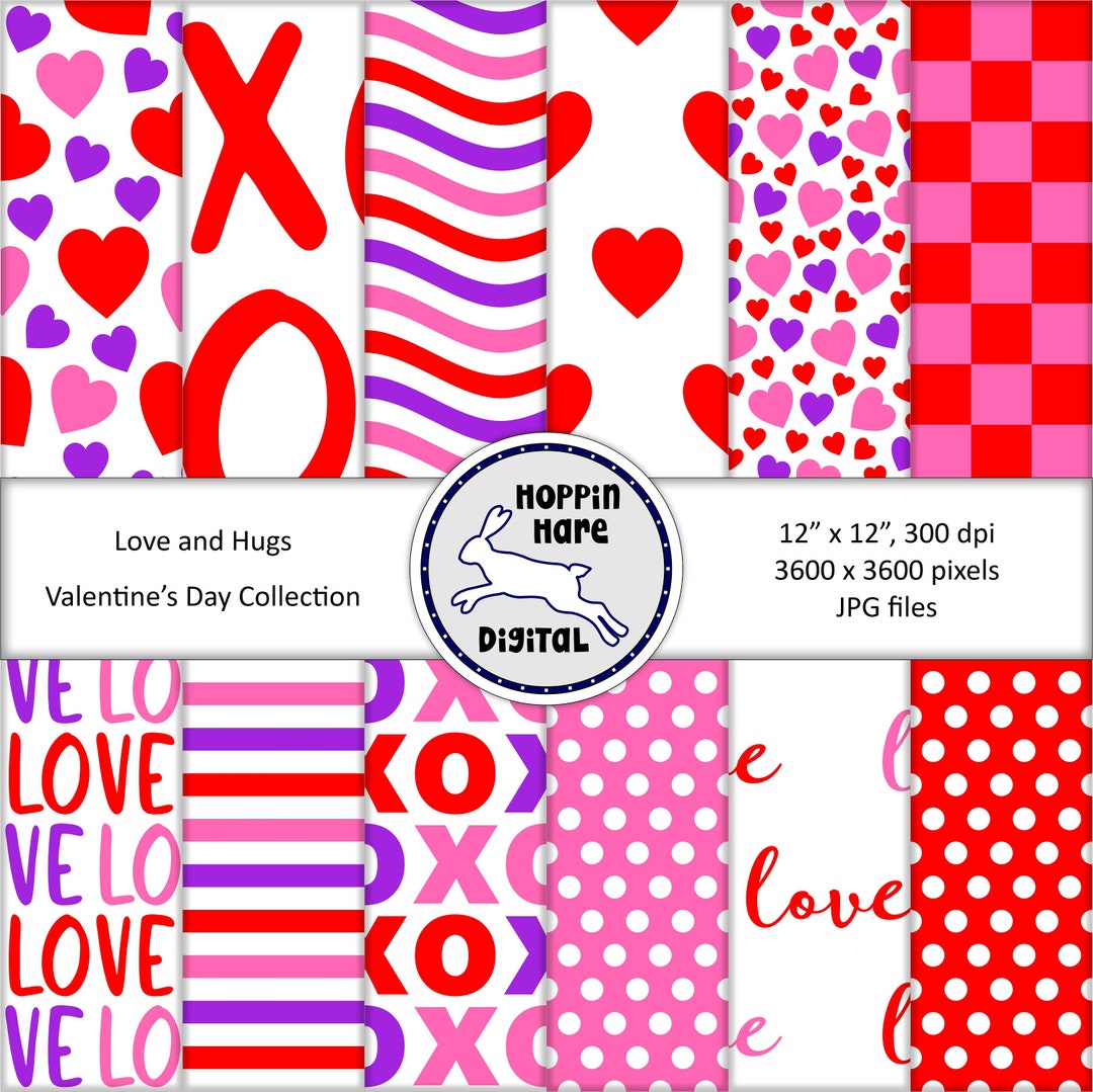 Valentines Day Digital Paper Pack - Scrapbooking Papers - Red Pink ...