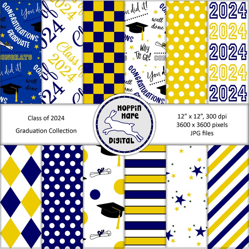 Graduation Digital Paper Pack Scrapbooking Papers Class of 2024 ...