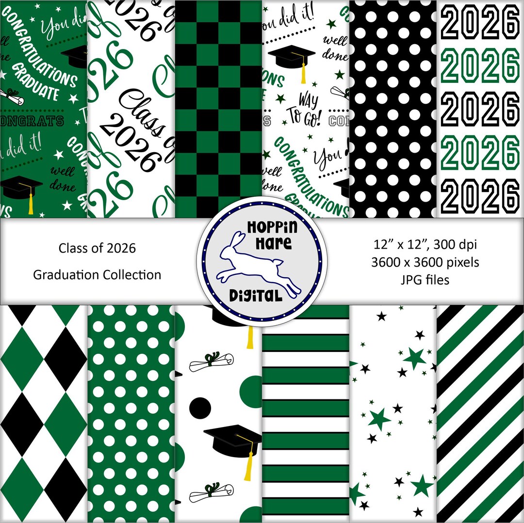Graduation Digital Paper Pack - Scrapbooking Papers - Class of 2026 ...