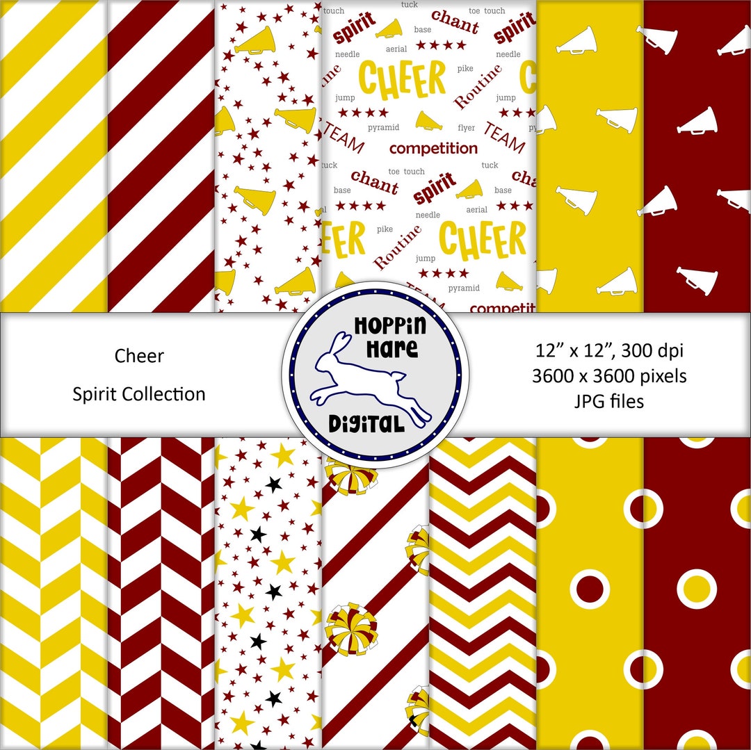Cheer Digital Paper Pack - Cheerleading Scrapbooking Papers - Seamless ...