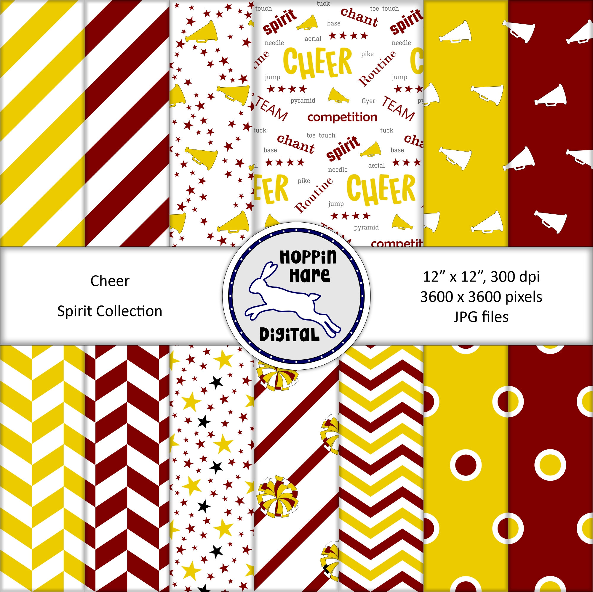 Cheer Digital Paper Pack - Cheerleading Scrapbooking Papers - Seamless ...