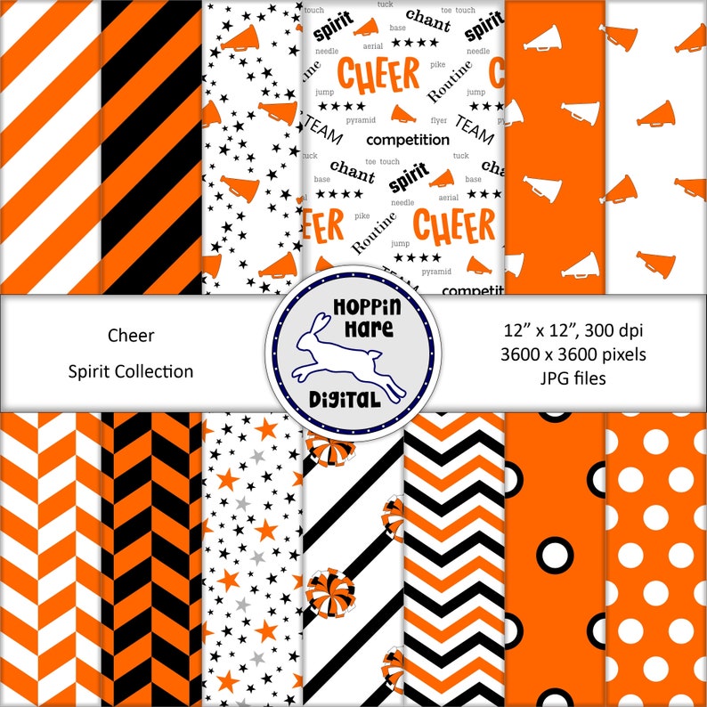 Cheer Digital Paper Pack - Cheerleading Scrapbooking Papers - Seamless ...