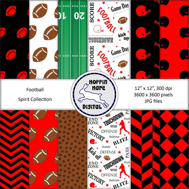 Football Digital Paper Pack - Scrapbooking Papers - Seamless Patterns ...
