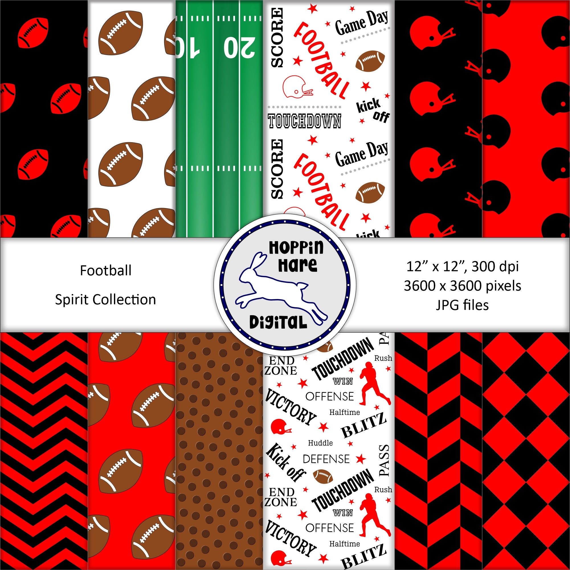 Football Digital Paper Pack - Scrapbooking Papers - Seamless Patterns ...
