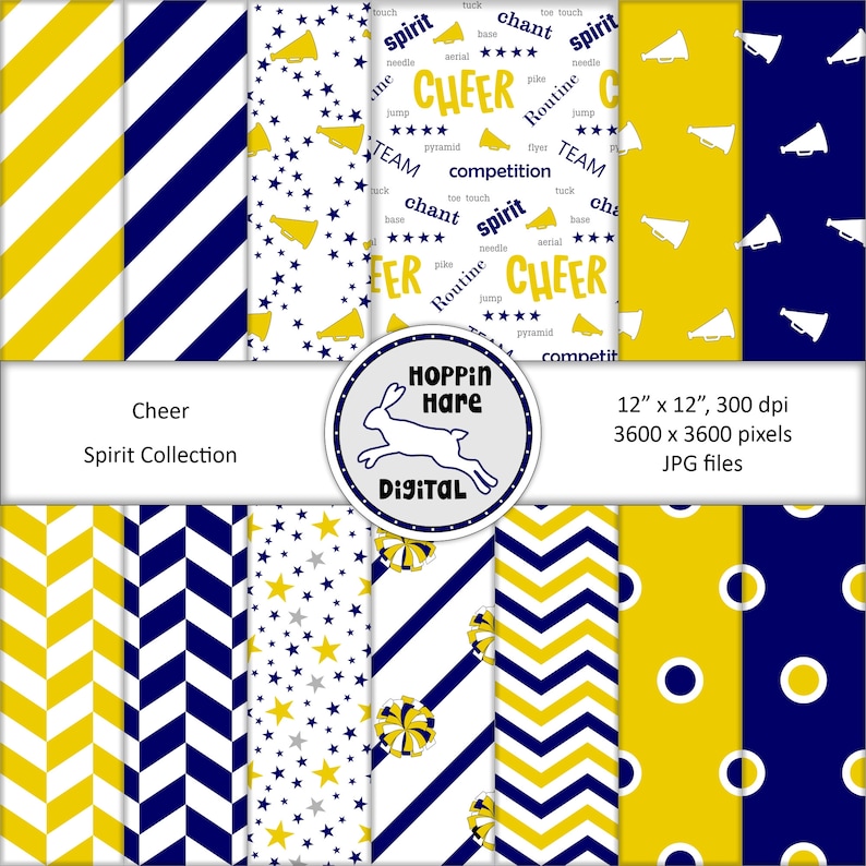 Cheer Digital Paper Pack - Cheerleading Scrapbooking Papers - Seamless ...