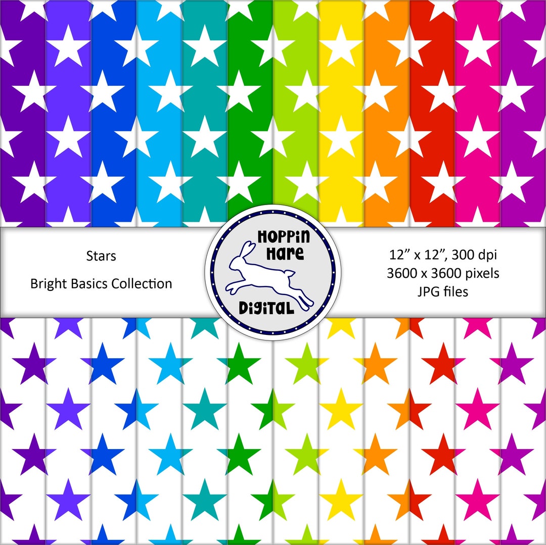 Stars Digital Paper Pack - Star Seamless Background Pattern - Bright ...