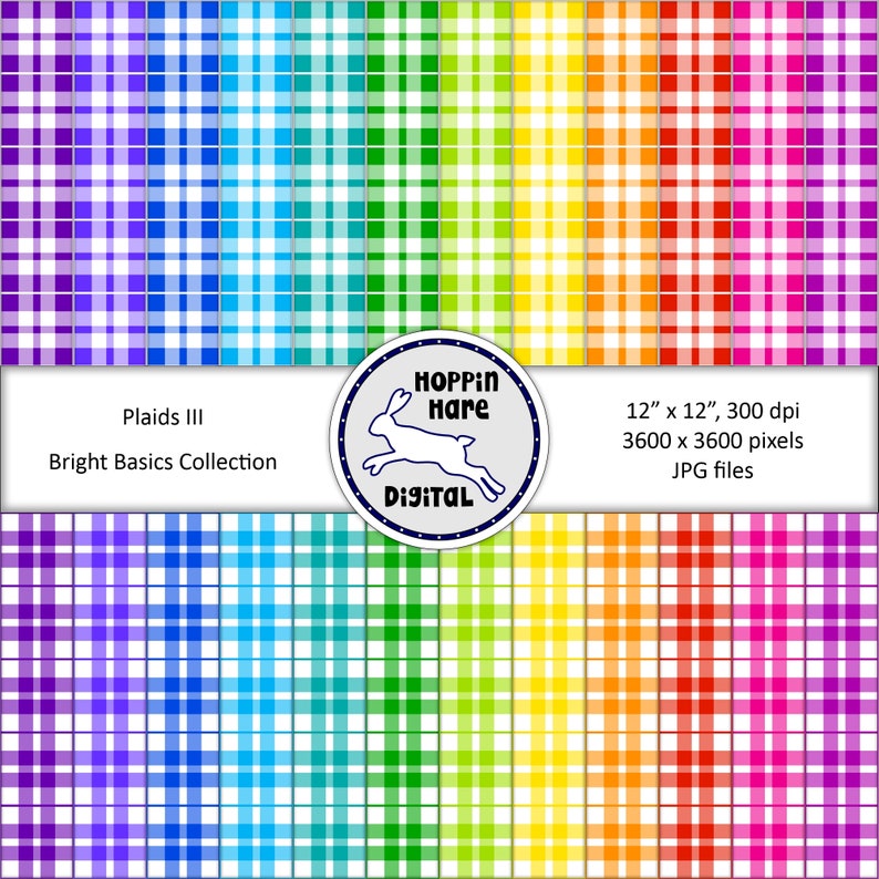 Plaid Digital Paper Pack Seamless Pattern Papers Rainbow Colors Bright ...