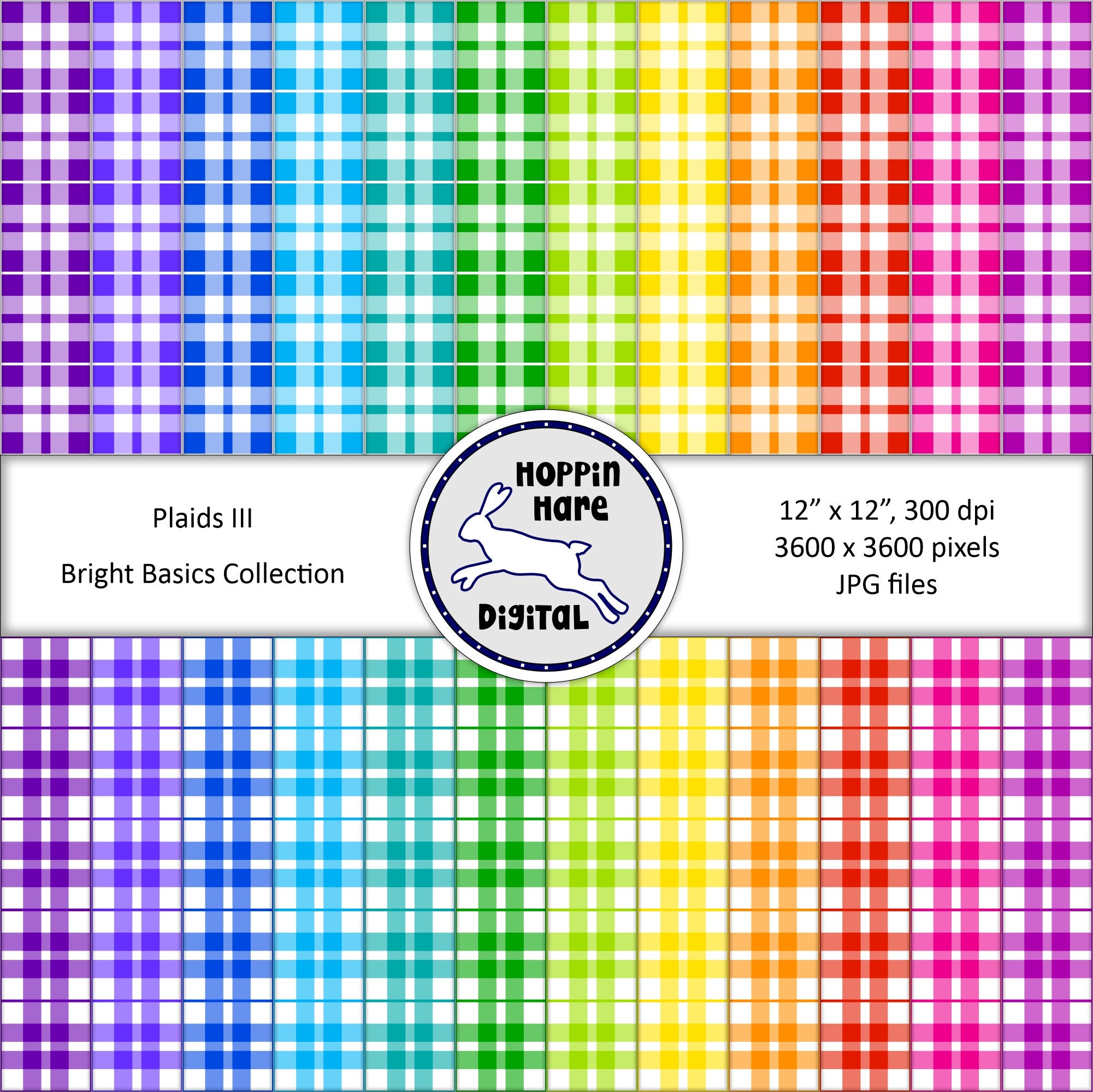 Plaid Digital Paper Pack Seamless Pattern Papers Rainbow Colors Bright ...