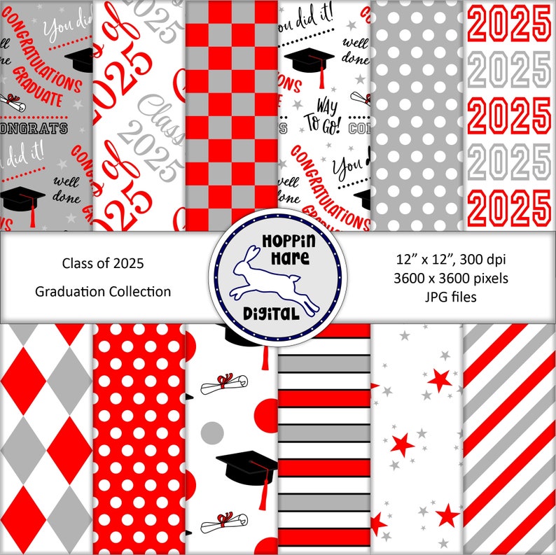 Graduation Digital Paper Pack - Scrapbooking Papers - Class of 2025 ...