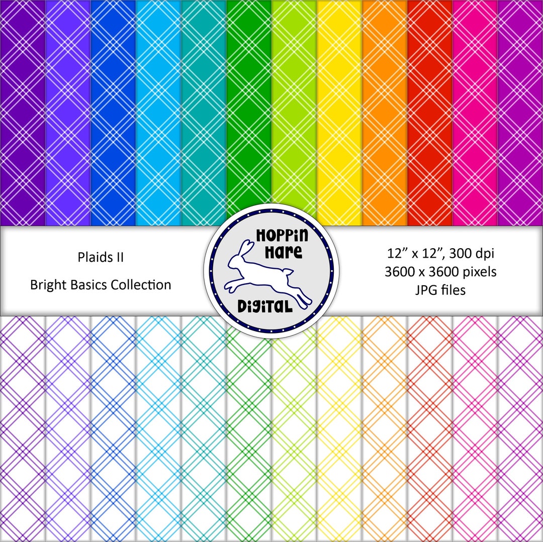 Plaid Digital Paper Pack - Seamless Pattern Papers - Rainbow Colors ...