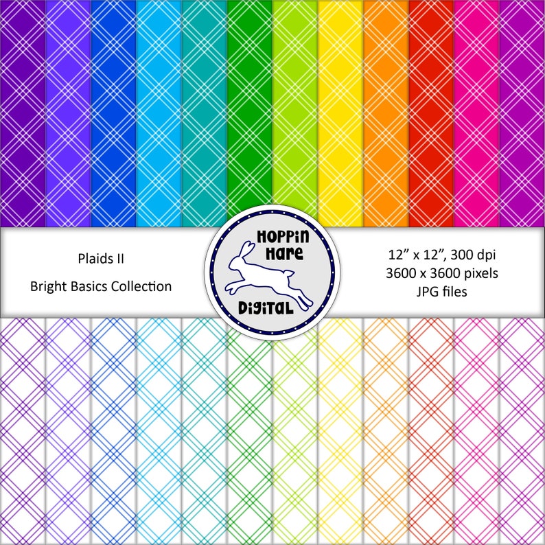 Plaid Digital Paper Pack - Seamless Pattern Papers - Rainbow Colors ...