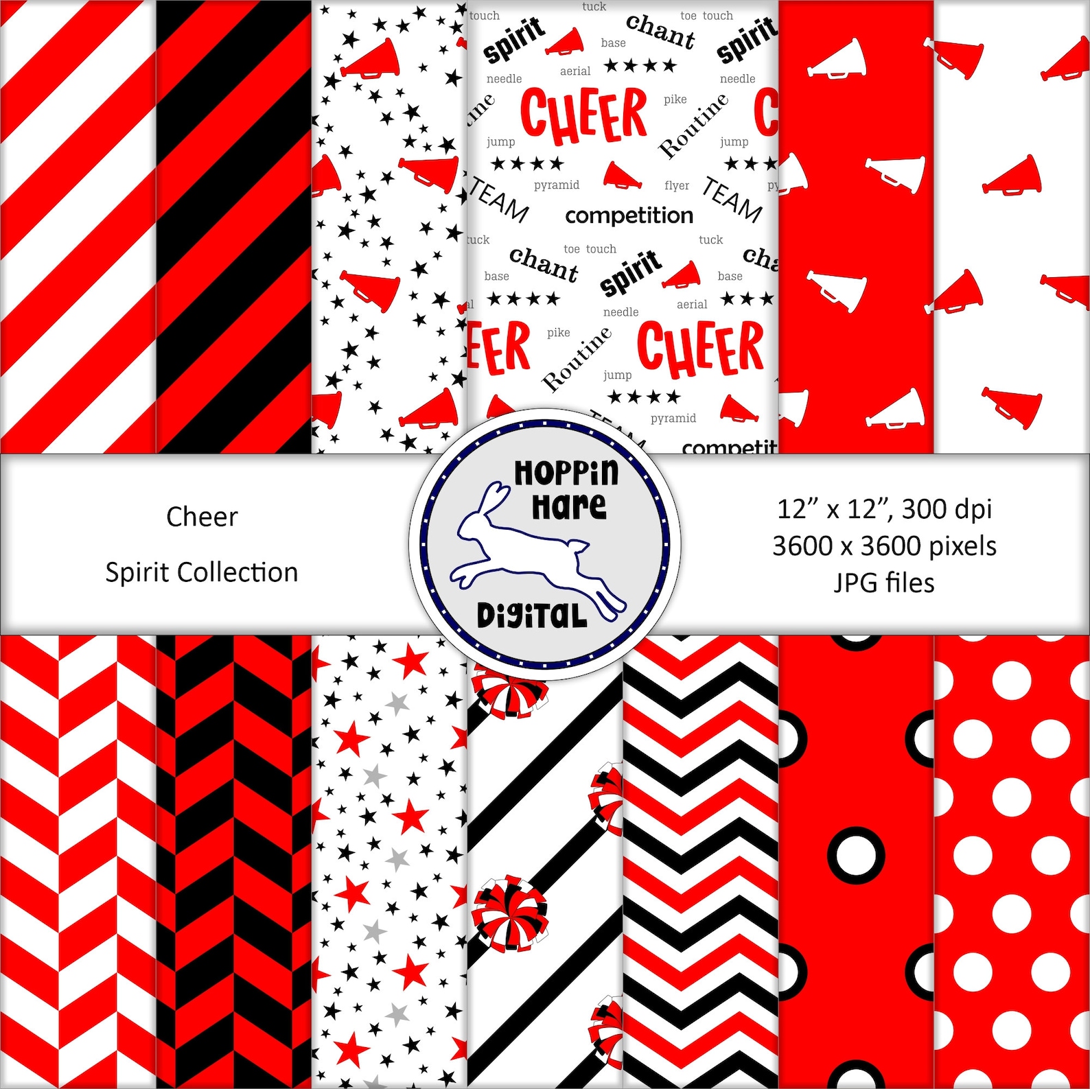 Cheer Digital Paper Pack - Cheerleading Scrapbooking Papers - Seamless ...