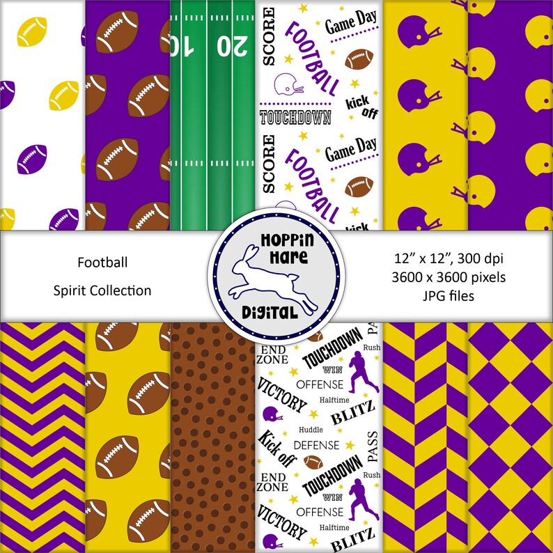 Football Digital Paper Pack - Scrapbooking Papers - Seamless Patterns ...